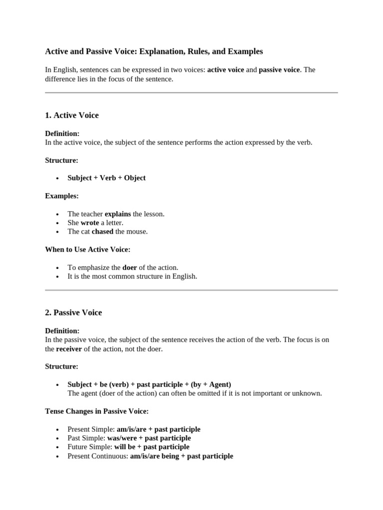 Active vs. Passive Voice Explained | PDF | Perfect (Grammar) | Verb