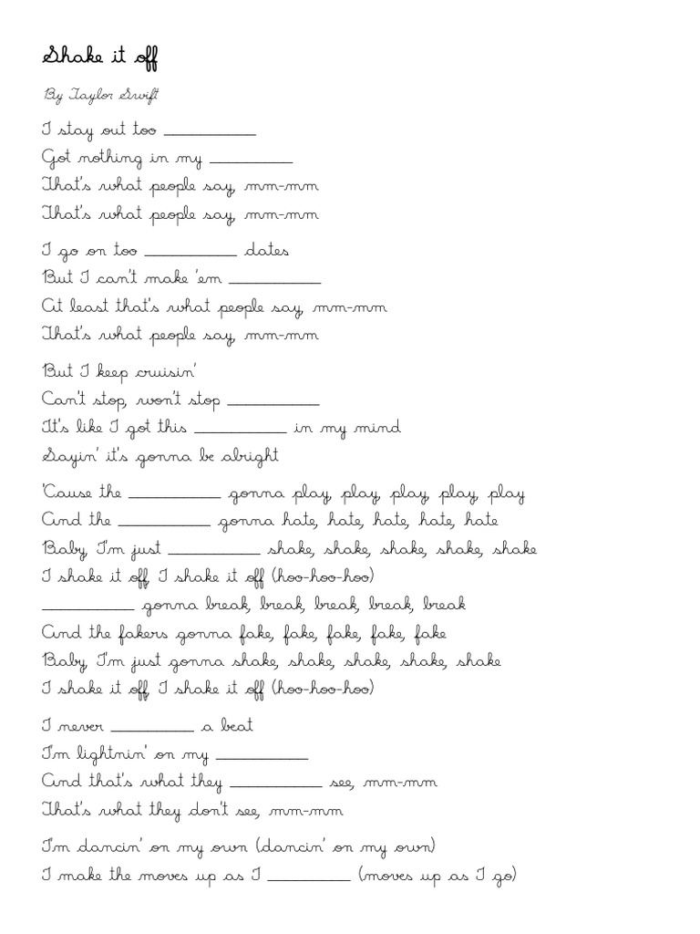 Shake it off worksheet | PDF | Linguistics | Linguistic Morphology