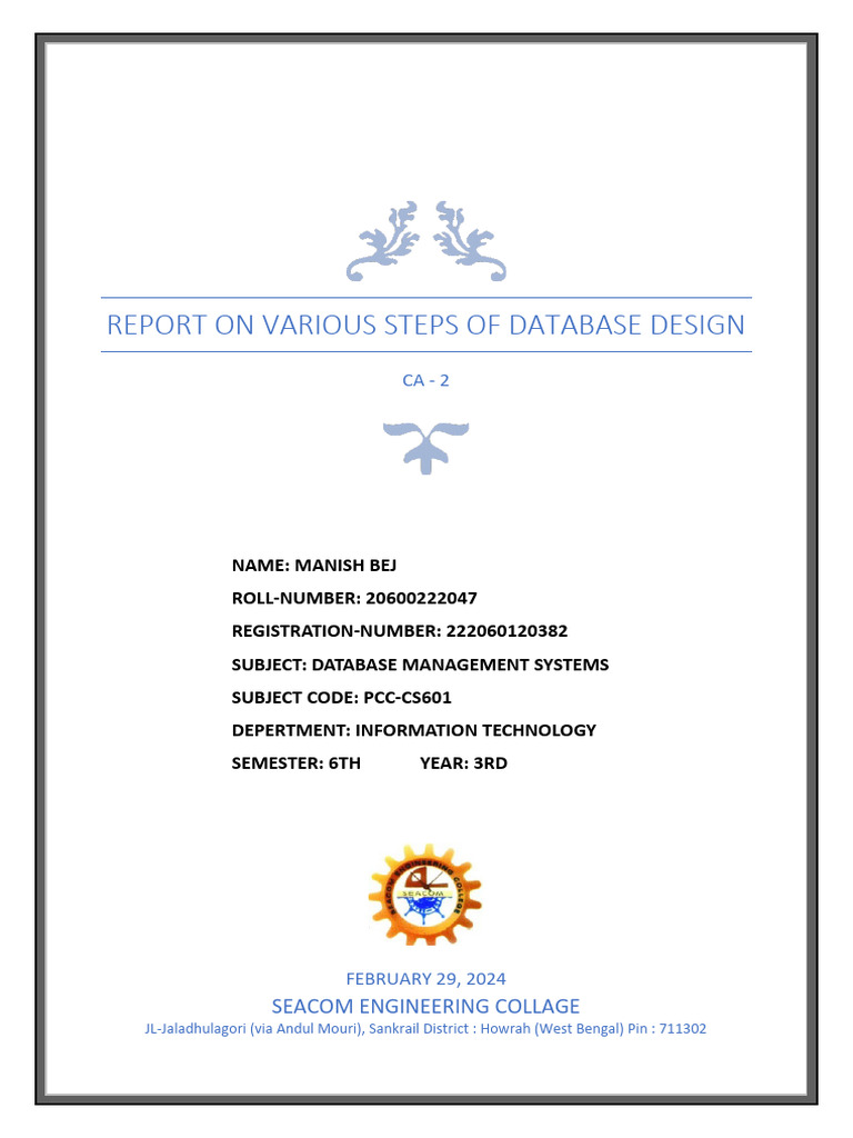 20600222047_Manish_Bej_CAII_BCAC401 | PDF | Databases | Database Design