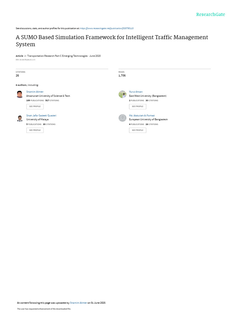 A SUMO Based Simulation Framework For Intelligent Traffic Management ...