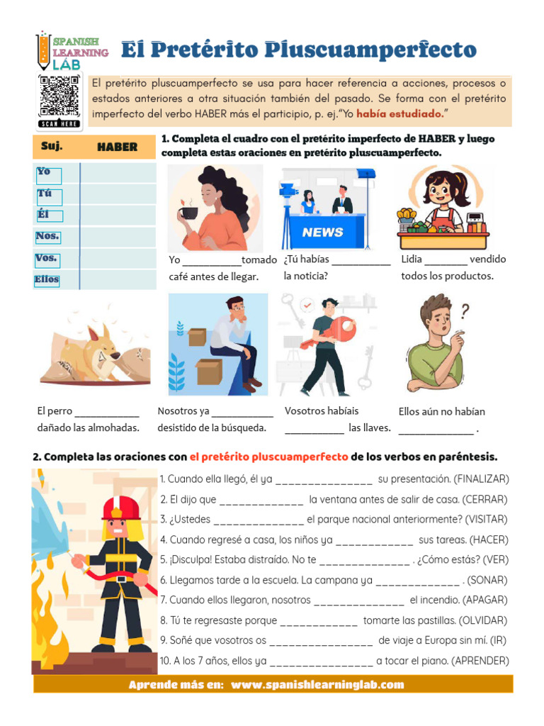El Preterito Pluscuamperfecto en Espanol Ejercicios en PDF | PDF ...