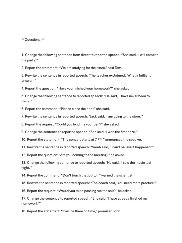 Reported Speech Drill | PDF