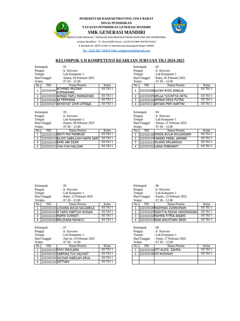 Jadwal Ujikom TKJ | PDF