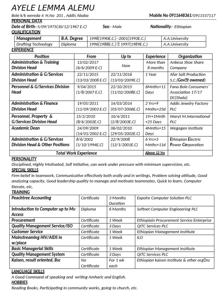 0ayele Lemma Alemu CV | PDF