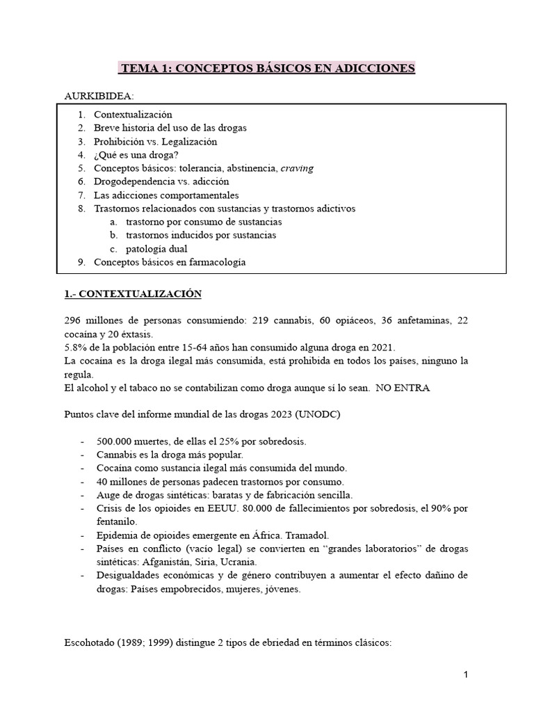 Tema 1 Conceptos Básicos en Adicciones | PDF | Despachador de drogas | Drogas
