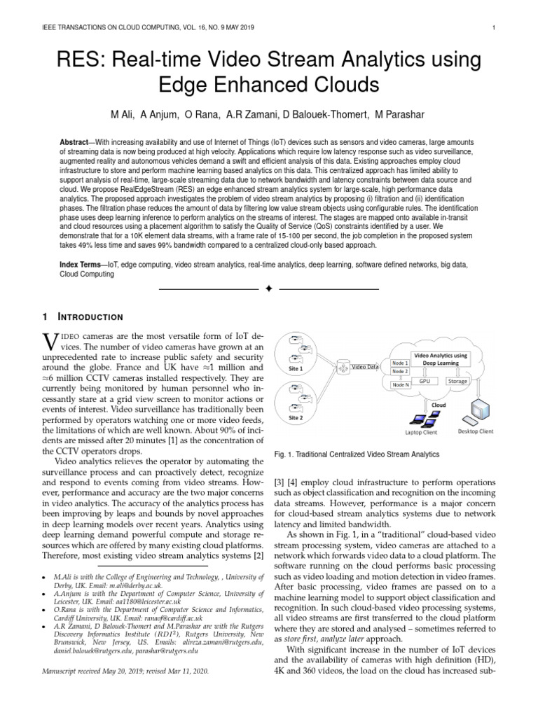 IEEETransactions RealTime Video Stream Analytics Using Edge Enhanced Clouds | PDF | Cloud ...
