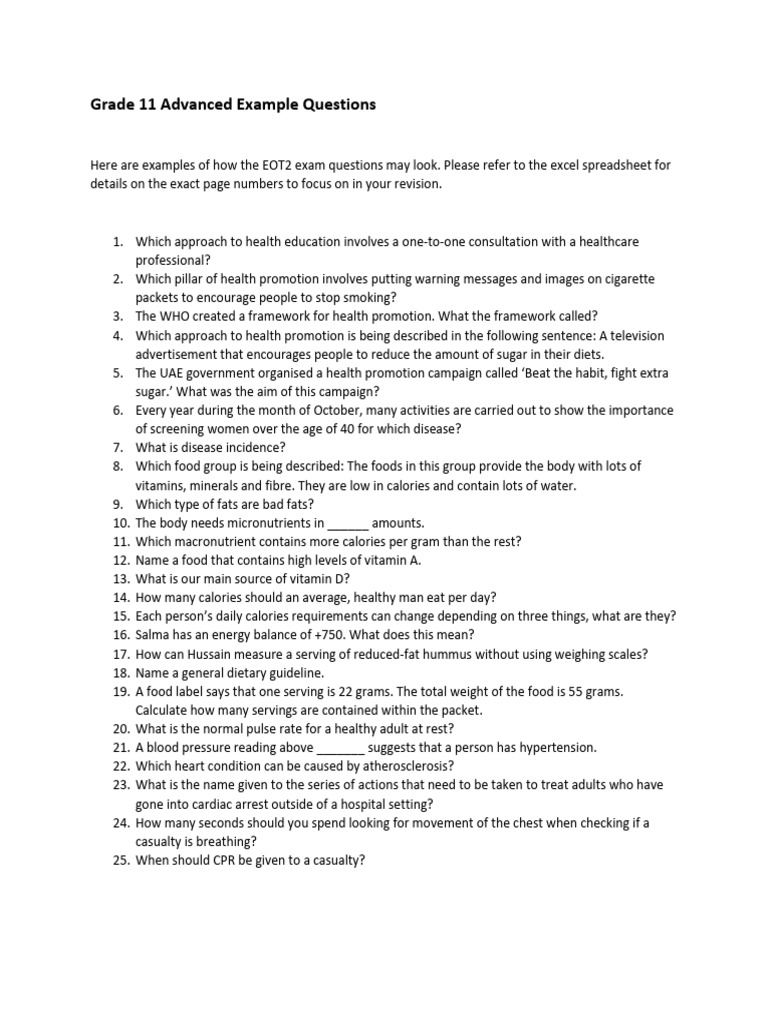 EOT2_Grade_11_Advanced_Example_Questions[1] | PDF | Hypertension | Cardiovascular Diseases