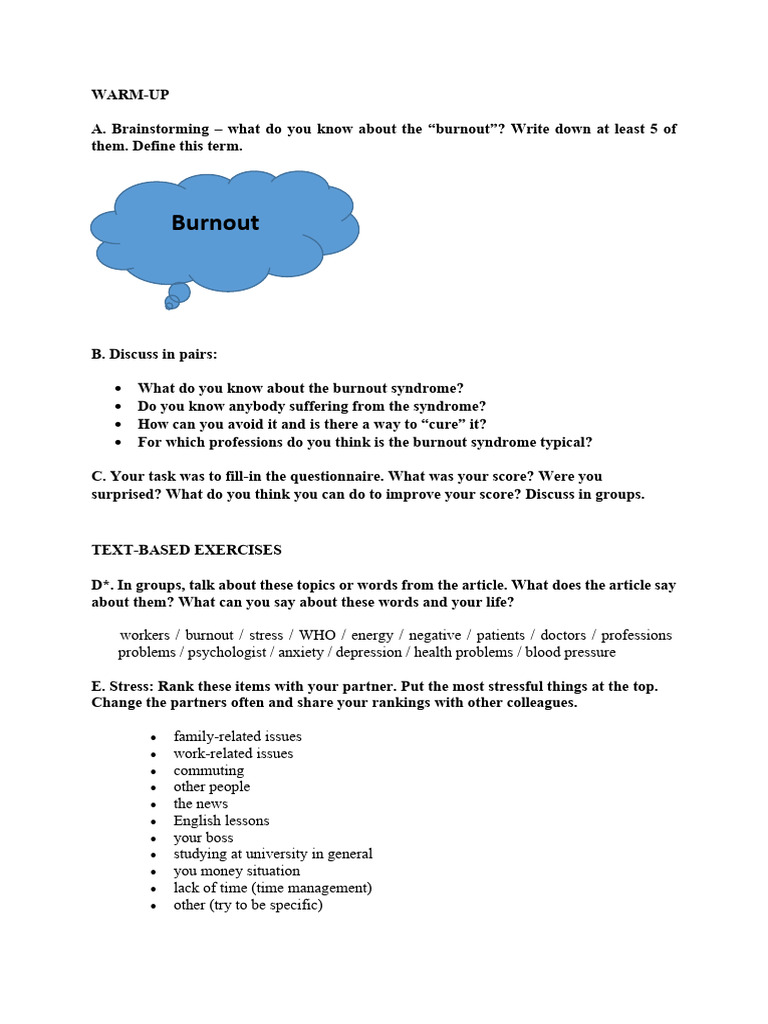 12. Worksheet 4 | PDF | Occupational Burnout | Insomnia
