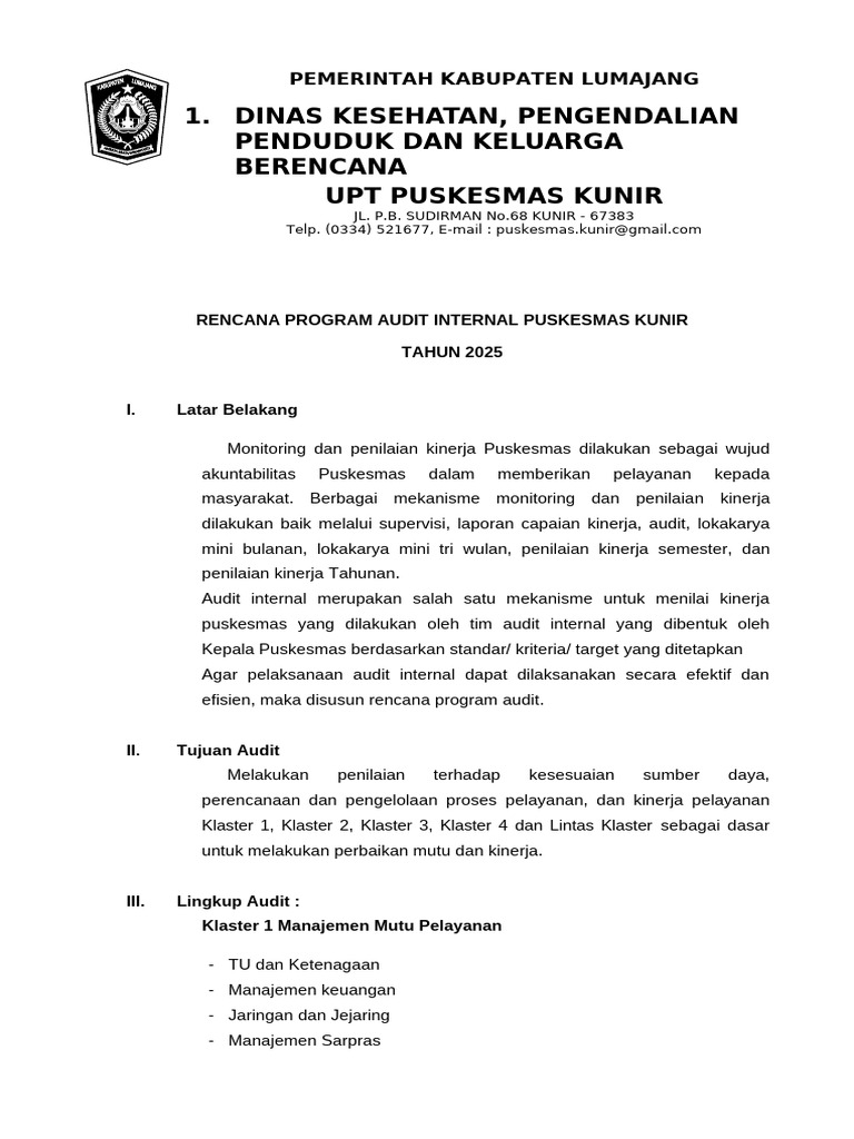 Rencana Audit Internal Kunir v1 | PDF