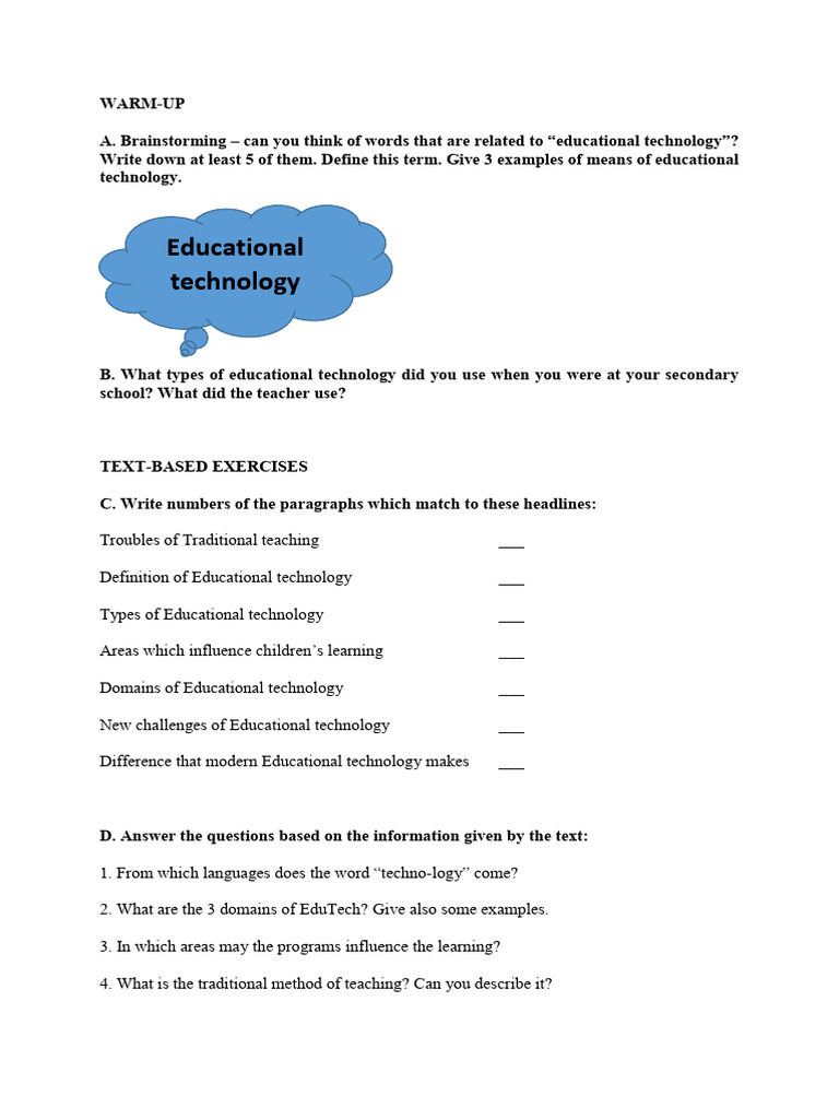 15. Worksheet 5 | PDF | Educational Technology | Cognition