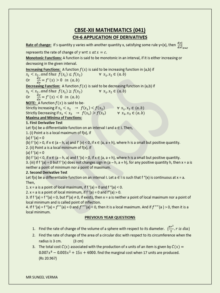 Application of Derivatives | PDF | Monotonic Function | Geometry
