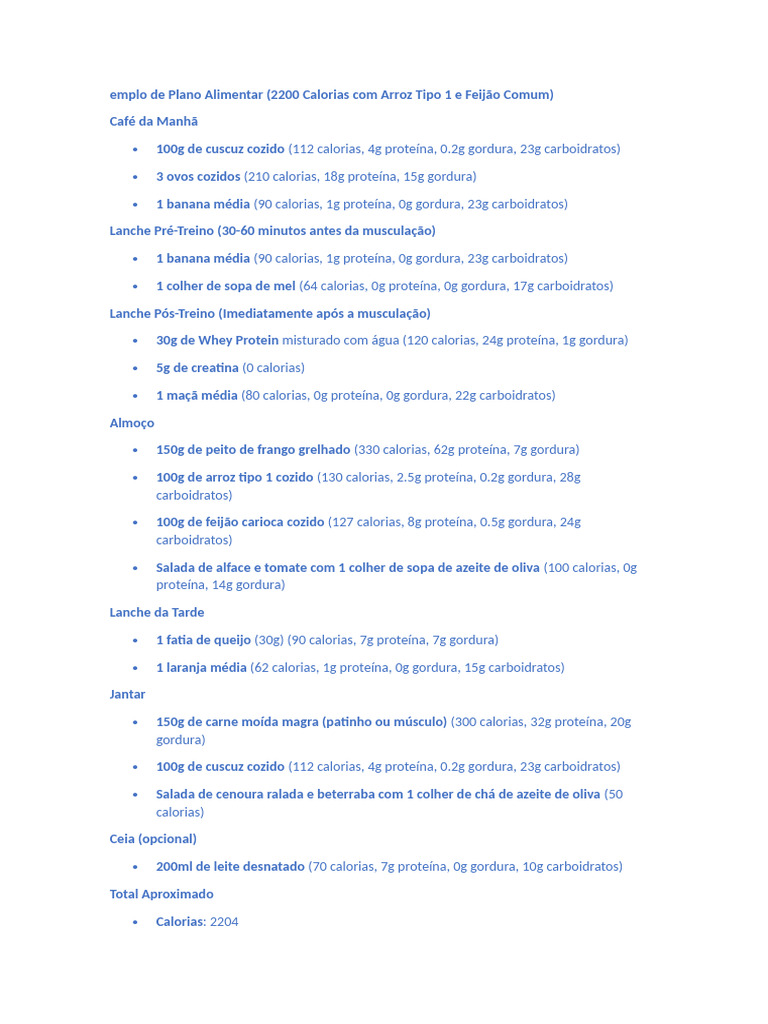 Plano Alimentar Balanceado de 2200 a 2700 Calorias | PDF | Proteínas ...