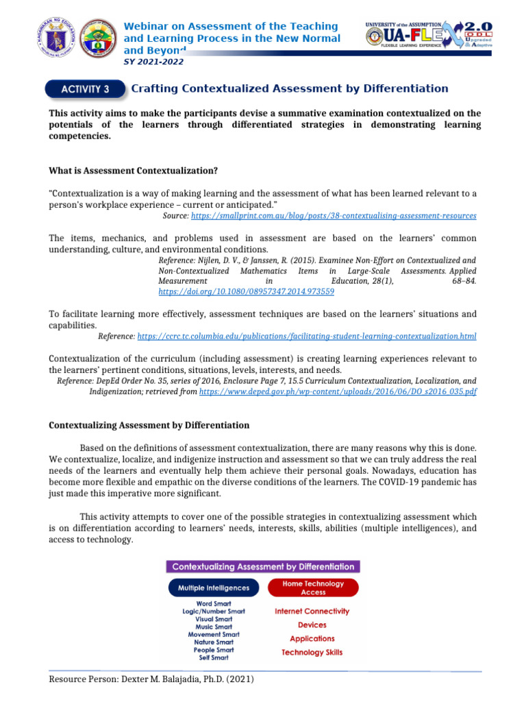 Contextualized Assessment Webinar 2021 | PDF | Educational Assessment ...