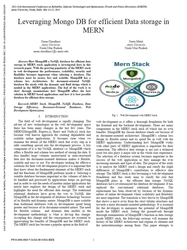 Leveraging Mongo DB For Efficient Data Storage in MERN | PDF | Web Development | Mongo Db