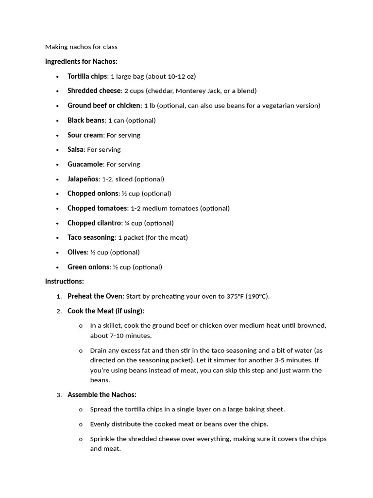 Single Layer Nachos Recipe Guide | PDF | Cooking | Western Cuisine