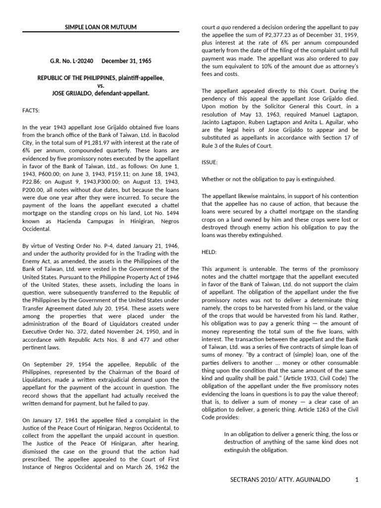Sectrans Digest | PDF | Interest | Assignment (Law)