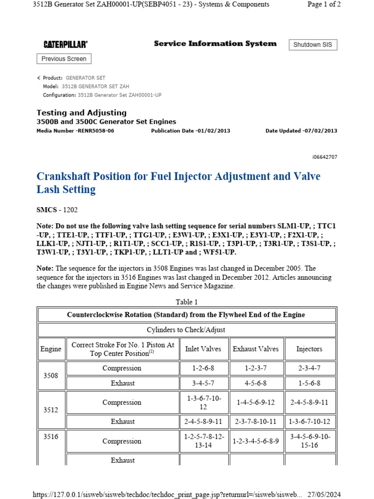 Adjust Injector 3512B | PDF | Piston | Engines