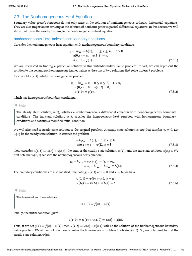 7.3 - The Nonhomogeneous Heat Equation - Mathematics LibreTexts | PDF ...