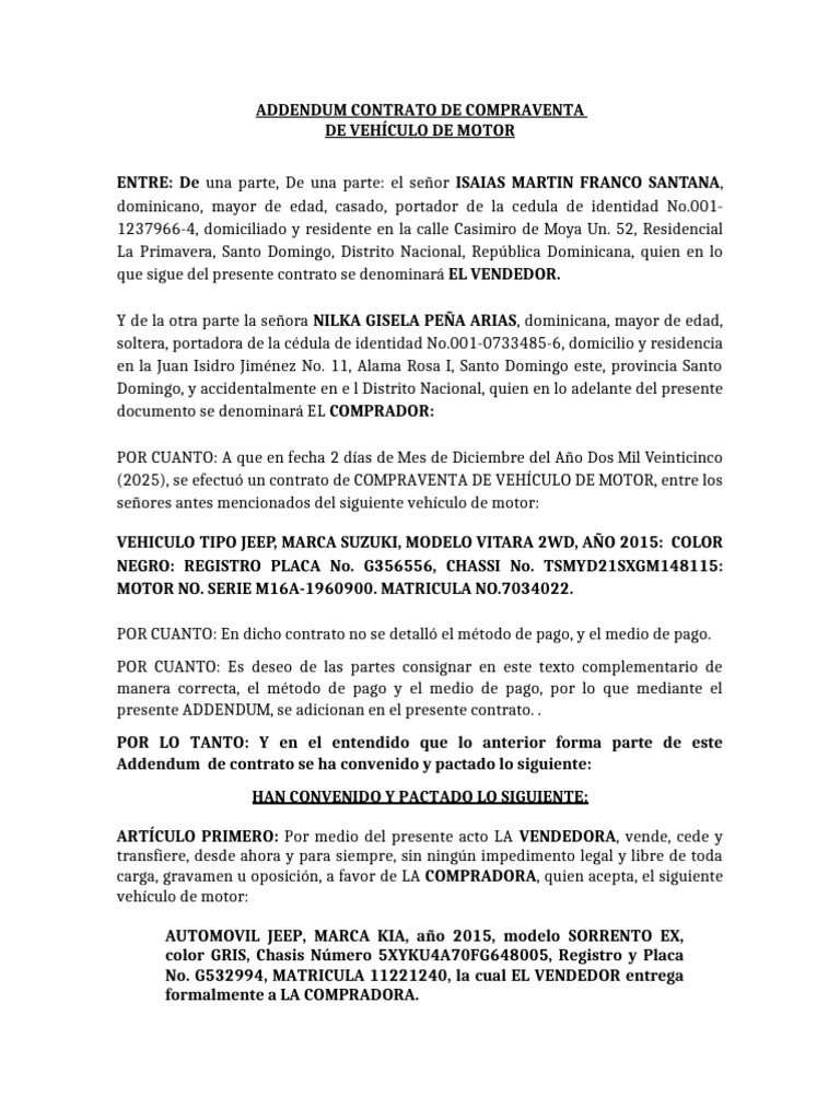 Addendum a Contrato de Compraventa | PDF