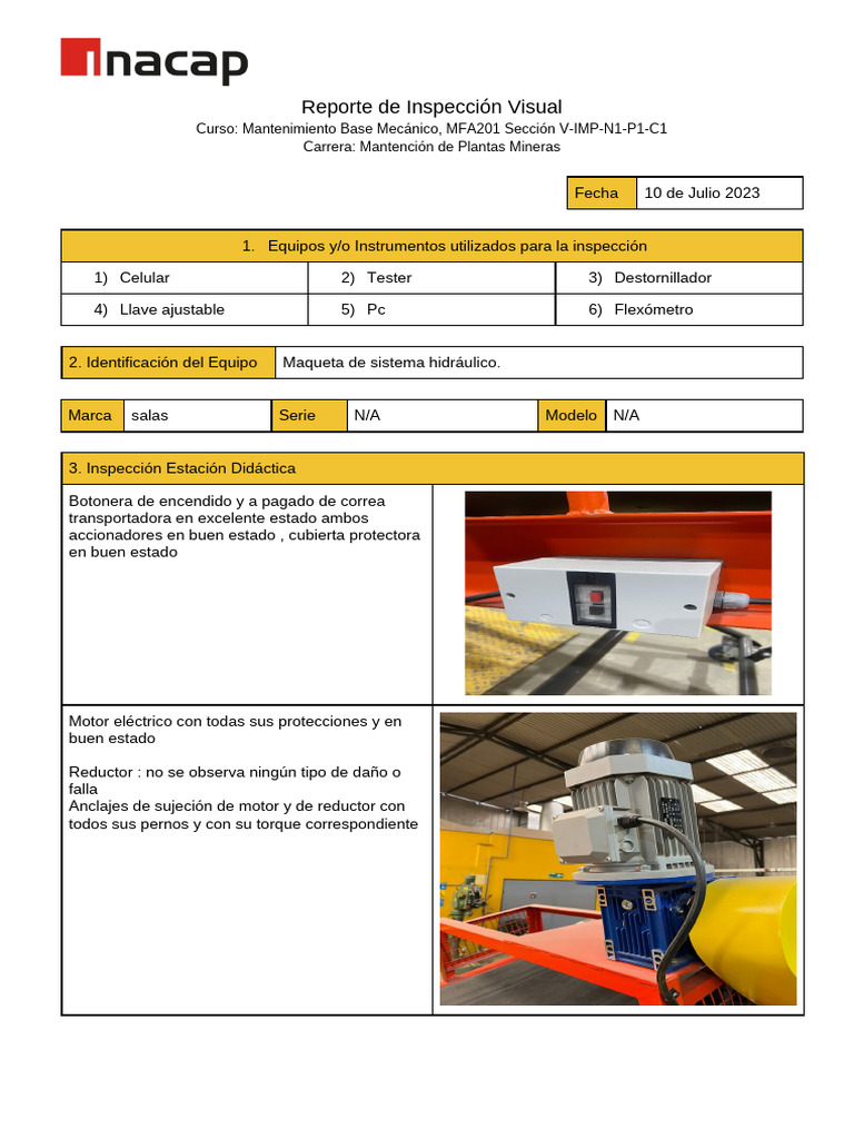 Inspección Visual de Sistema Hidráulico | PDF | Engranaje | Bienes ...