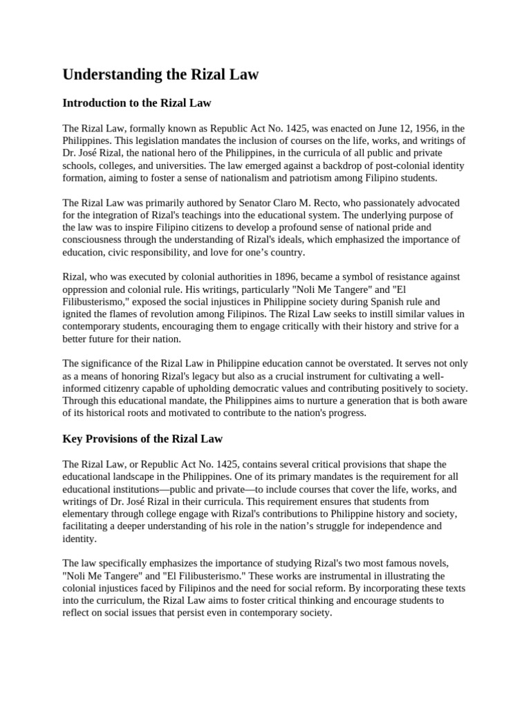Understanding The Rizal Law | PDF
