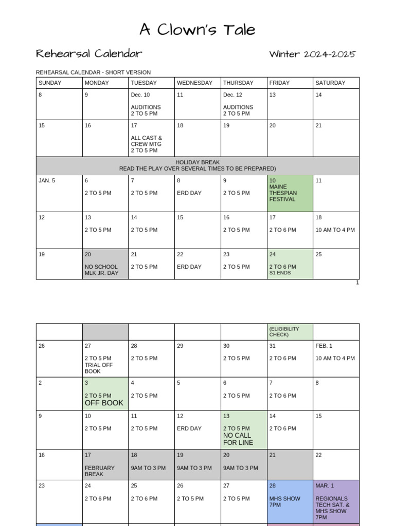 MHS Winter Rehearsal Calendar | PDF