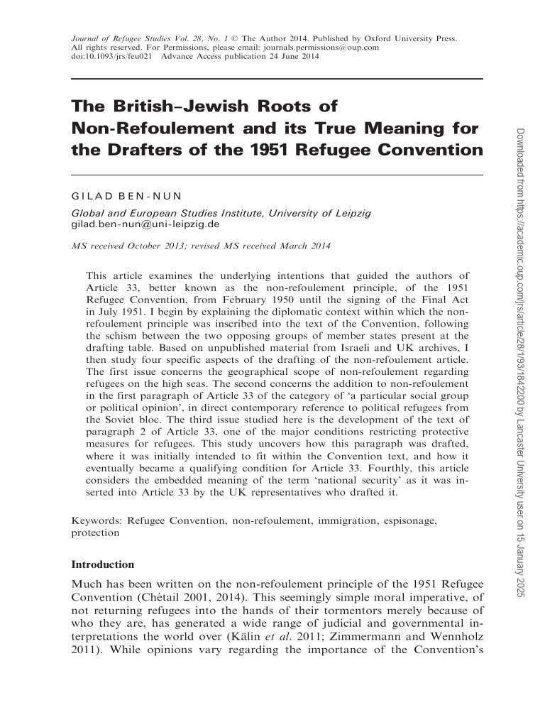 The British-Jewish Roots of Non-Refoulement and Its True Meaning For ...