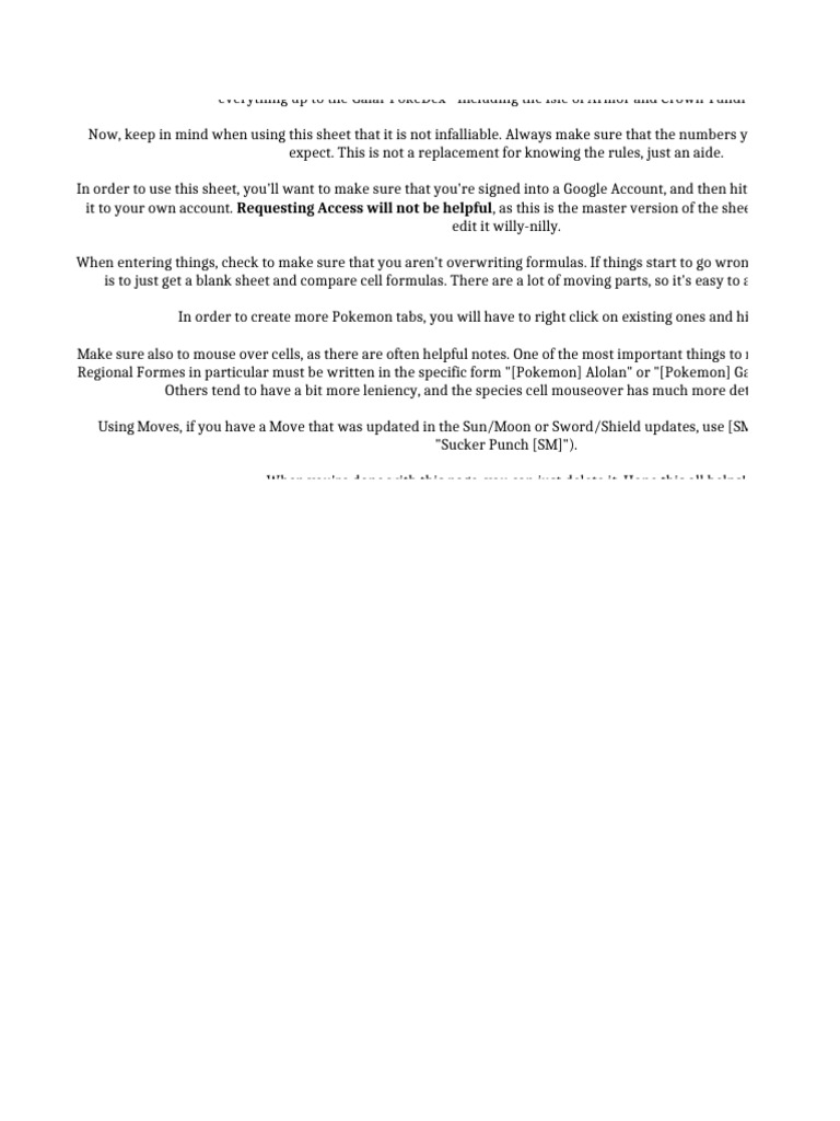 Pokémon PTU Galar Dex Sheet Guide | PDF