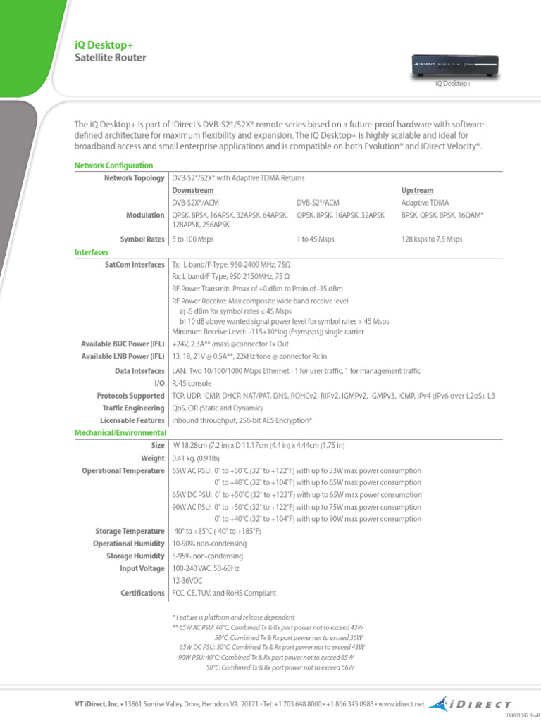 IDirect IQ DesktopSpec Sheet 2019 | PDF | Computer Network | Power Supply