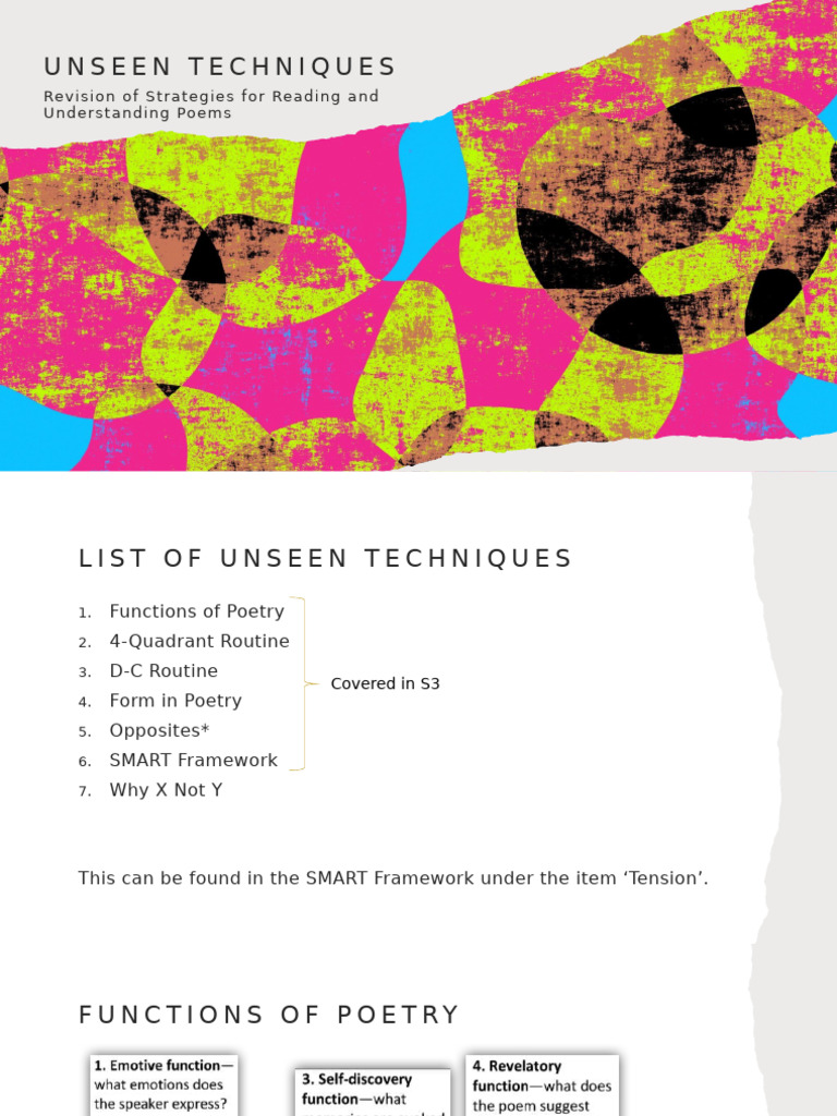 Unseen Techniques Revision | PDF | Poetry | Linguistics