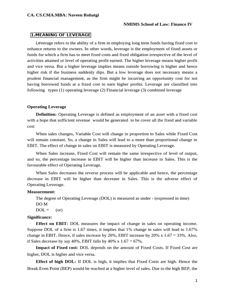 Leverage Pdf Leverage Finance Capital Structure