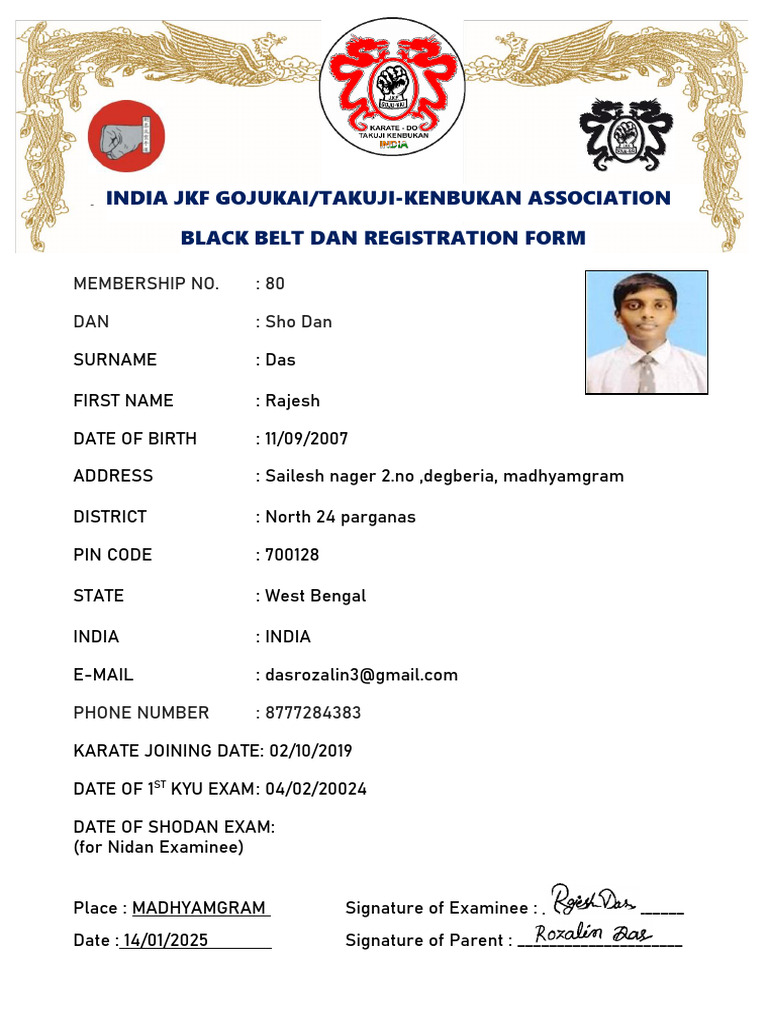 Black Belt Dan Registration Form | PDF