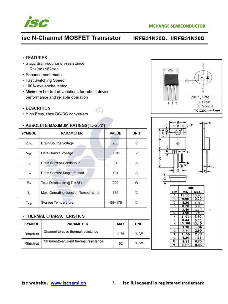 IRFB31N20D | PDF | Field Effect Transistor | Mosfet