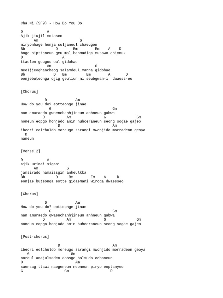 Cha Ni (SF9) - How Do You Do | PDF