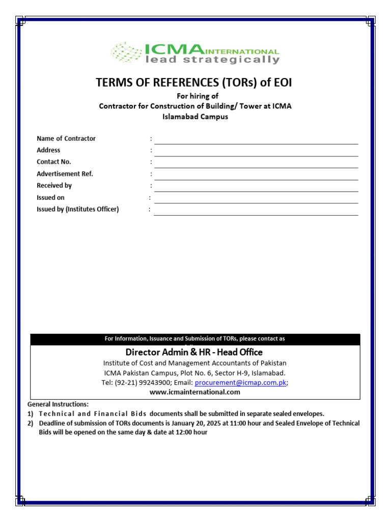 TOR - Hiring of Contractor - ICMA ISB - JAN 2025 | PDF | Accountant ...