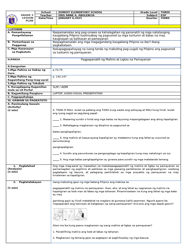 Grade 3 Lesson Plan | PDF