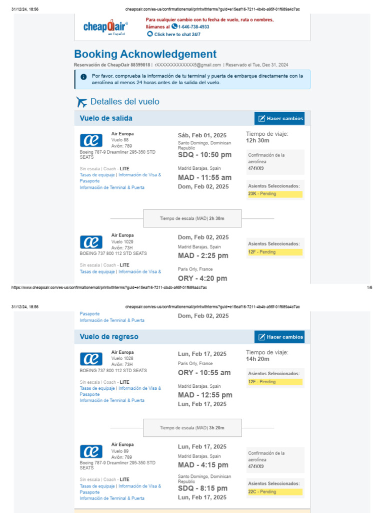 Confirmación de Vuelo en CheapOair | PDF | Aviación | Pasaporte