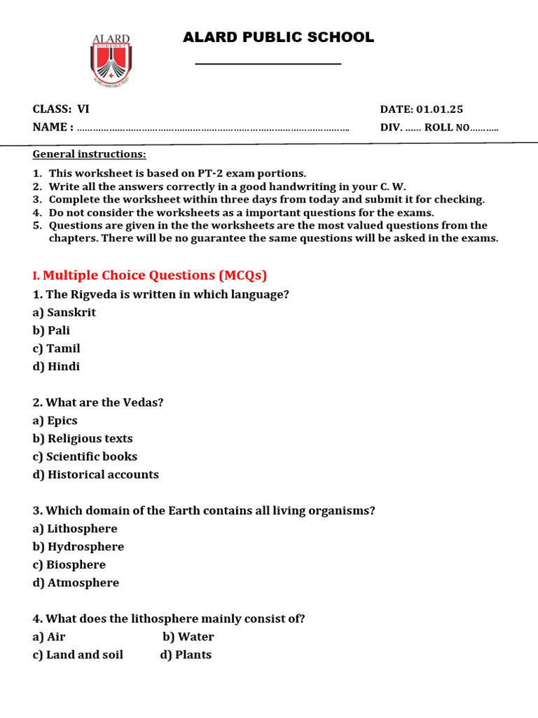 6TH SST Revision Worksheet 2025 | PDF | Atmosphere Of Earth | Nature