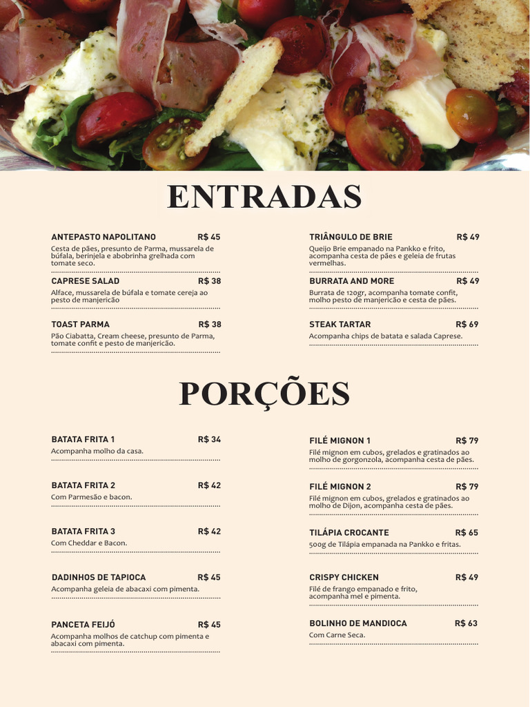 Menu Variado de Entradas e Pratos Quentes | PDF | Alimentos