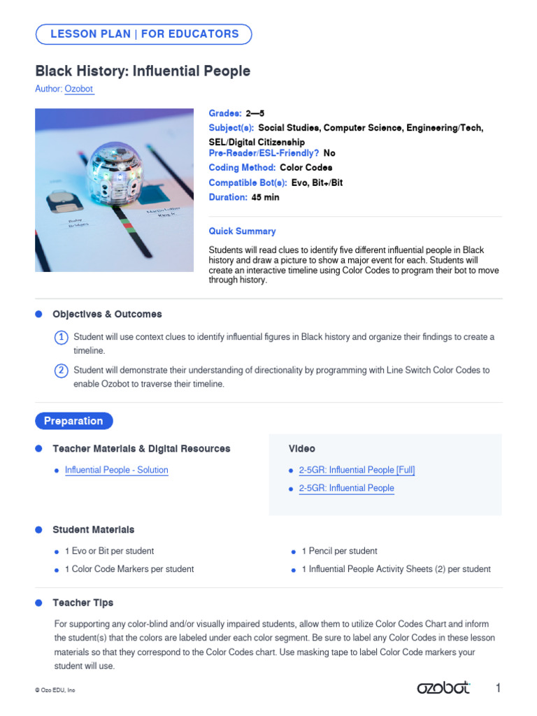 Black History: Influential People: Lesson Plan - For Educators | PDF ...