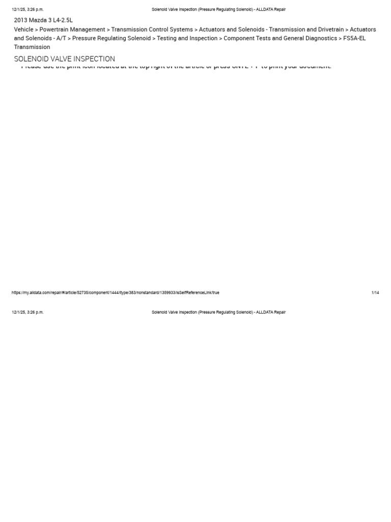 Solenoid Valve Inspection (Pressure Regulating Solenoid) - ALLDATA ...