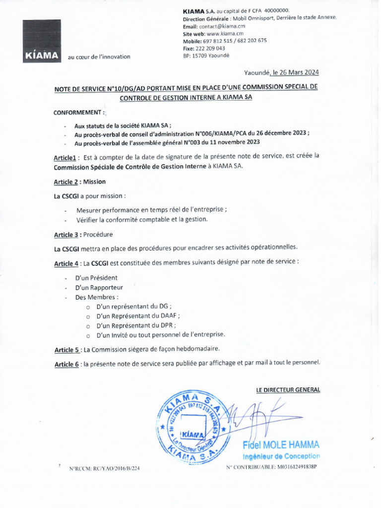 Note de Service N10-2024 Portant Mise en Place D'une Commission ...