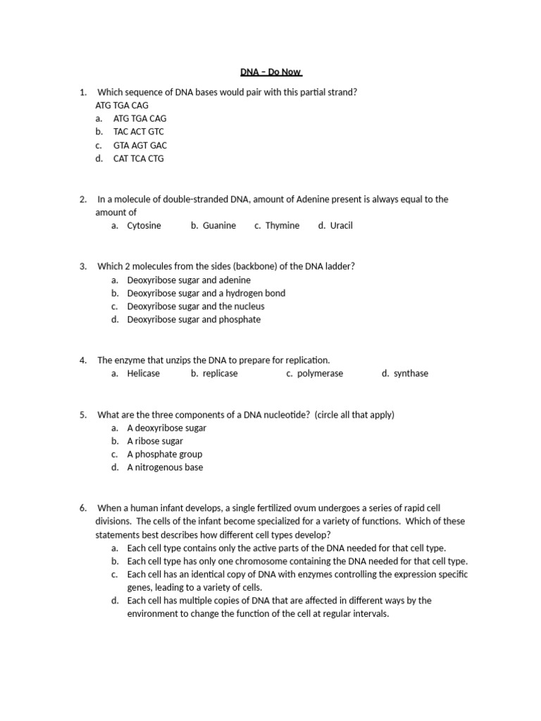 DNA Do Now | PDF | Dna | Dna Replication DNA Do Now | PDF | Dna | Dna Replication