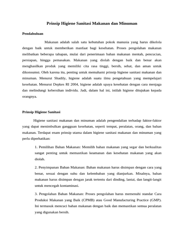 Prinsip Higiene Sanitasi Makanan Dan Minuman Pdf