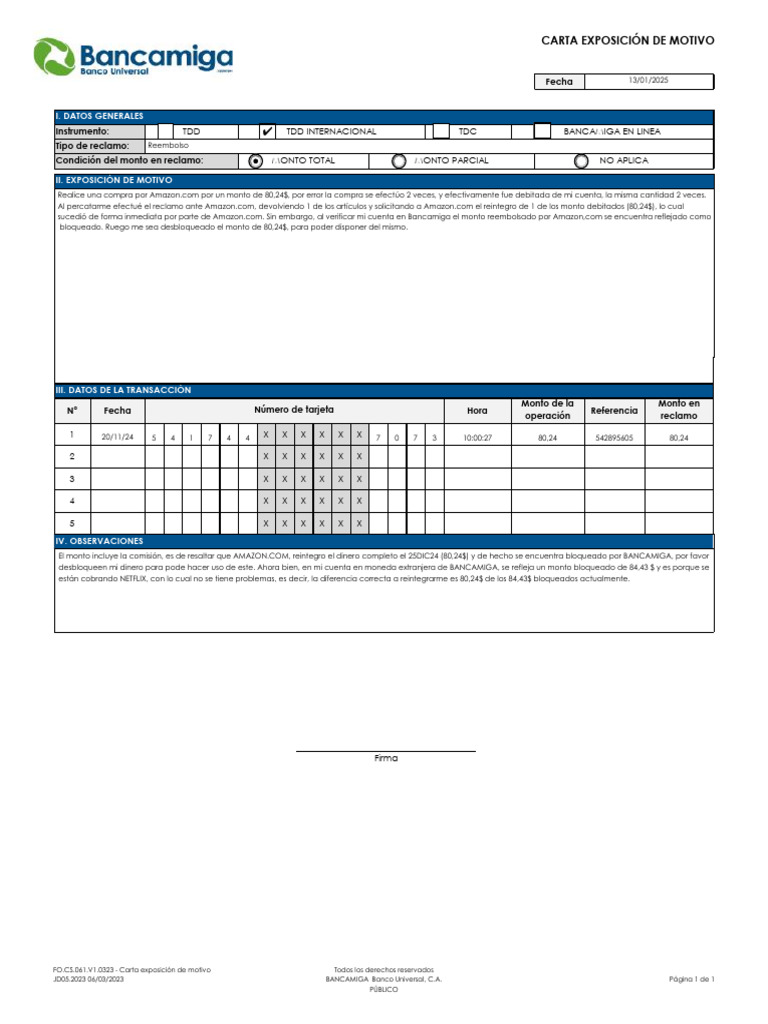 FO CS - 061 V1 0323-Carta-Exposicion-De-Motivo-6-1fc | PDF | Dinero | Economias