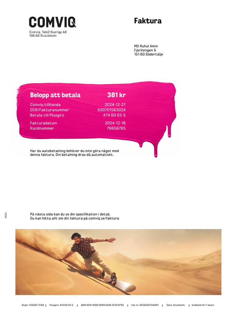 Faktura: Belopp Att Betala 381 KR | PDF