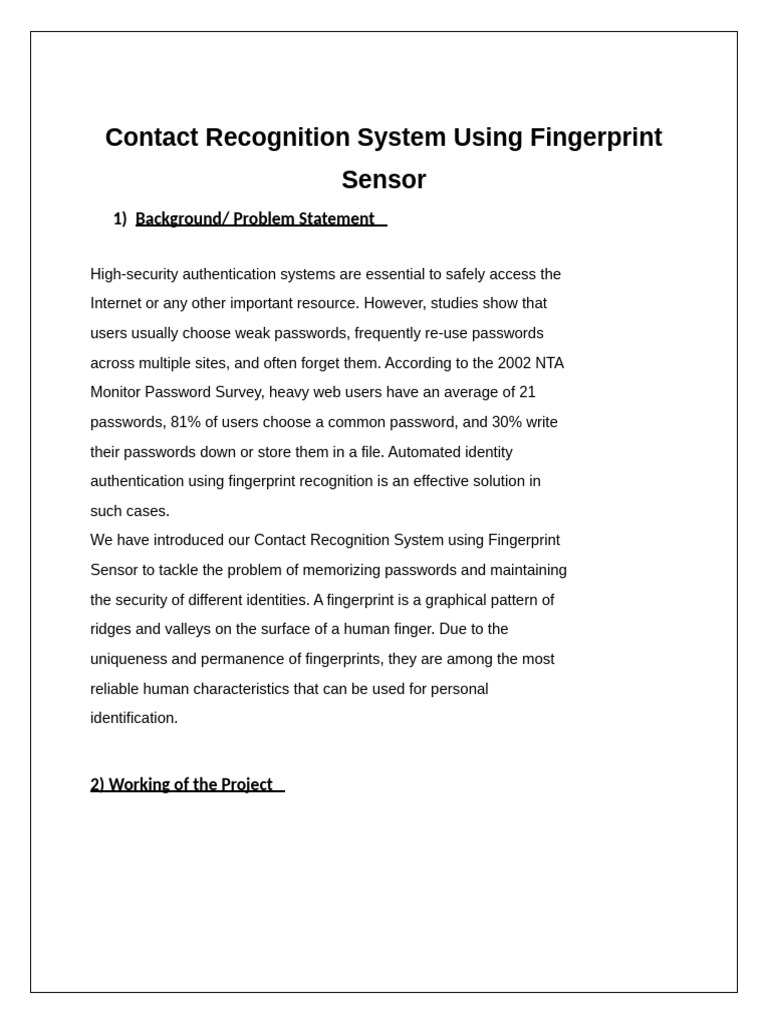 Fingerprint-Based Contact Recognition System | PDF | Fingerprint | Password