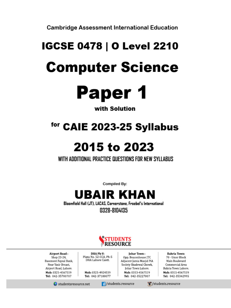 O Level Computer Science Paper 1 Topical by Sir Ubair Khan | PDF | Copyright | Intellectual ...
