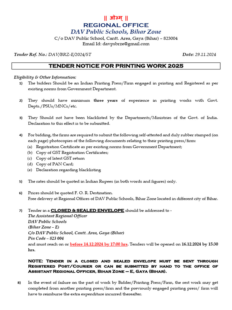 C3F - Tender Notice Printing Works 2025-26 | PDF | Payments | Bookbinding