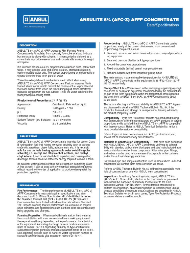 6% AFFF Concentrate | PDF | Chemical Substances | Chemistry